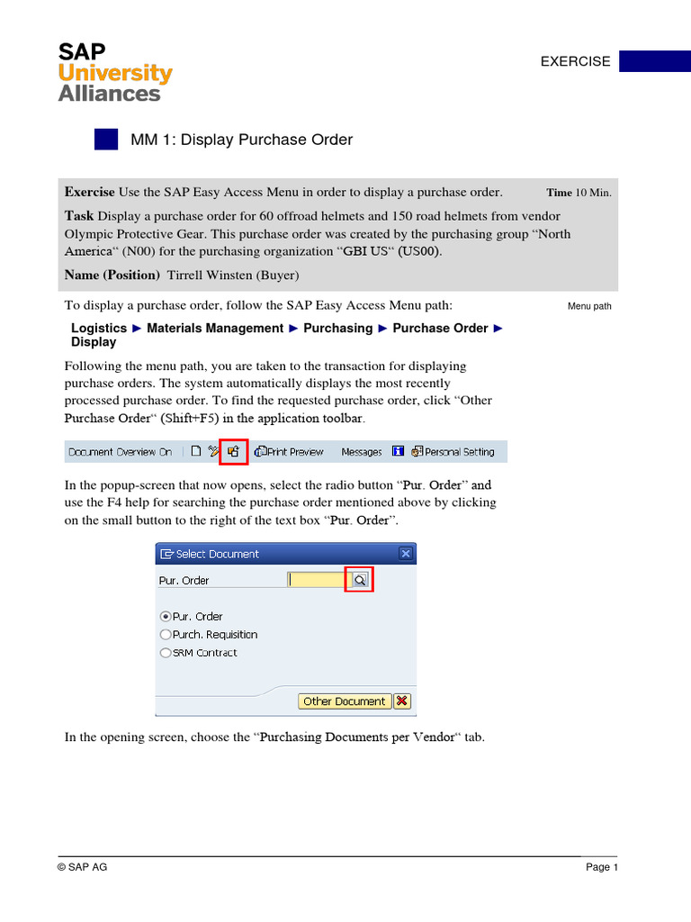 05 Intro ERP Using GBI 2.30 en MM US00 10 Exercises v1 | PDF | Accounts ...