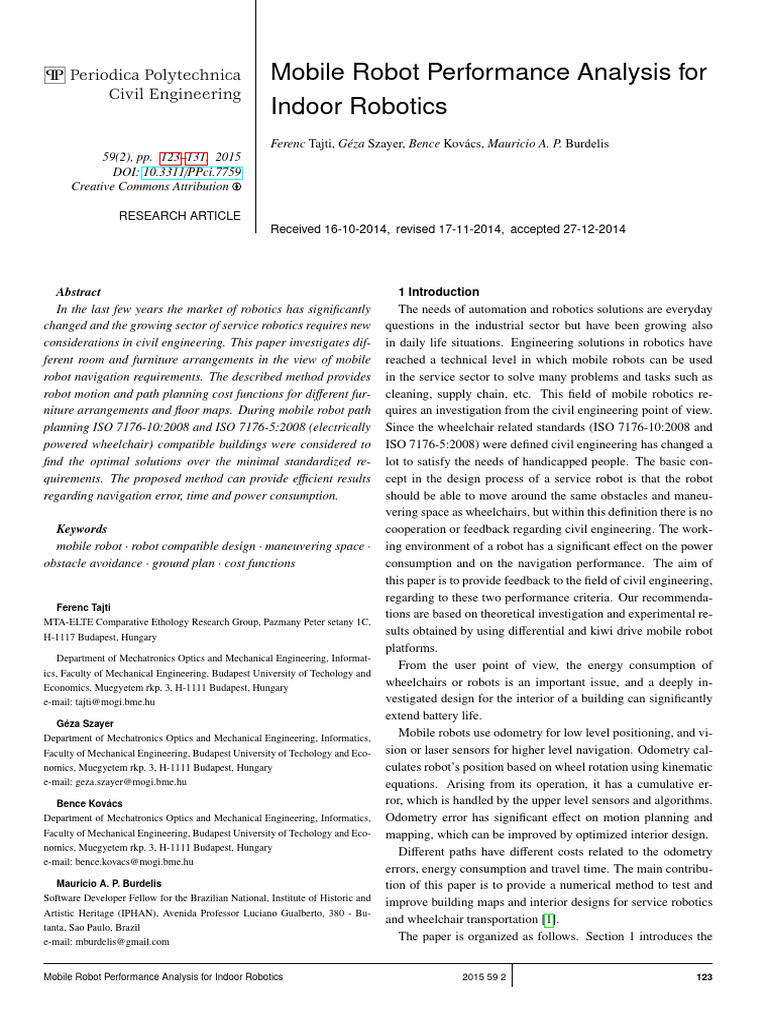 Mobile Robot Performance Analysis For Indoor Robotics | PDF