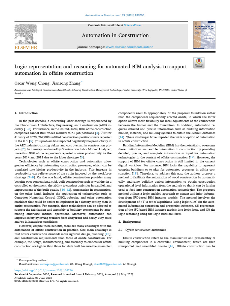 Logic Representation and Reasoning For Automated BIM Analysis To Support Automation in Offsite ...