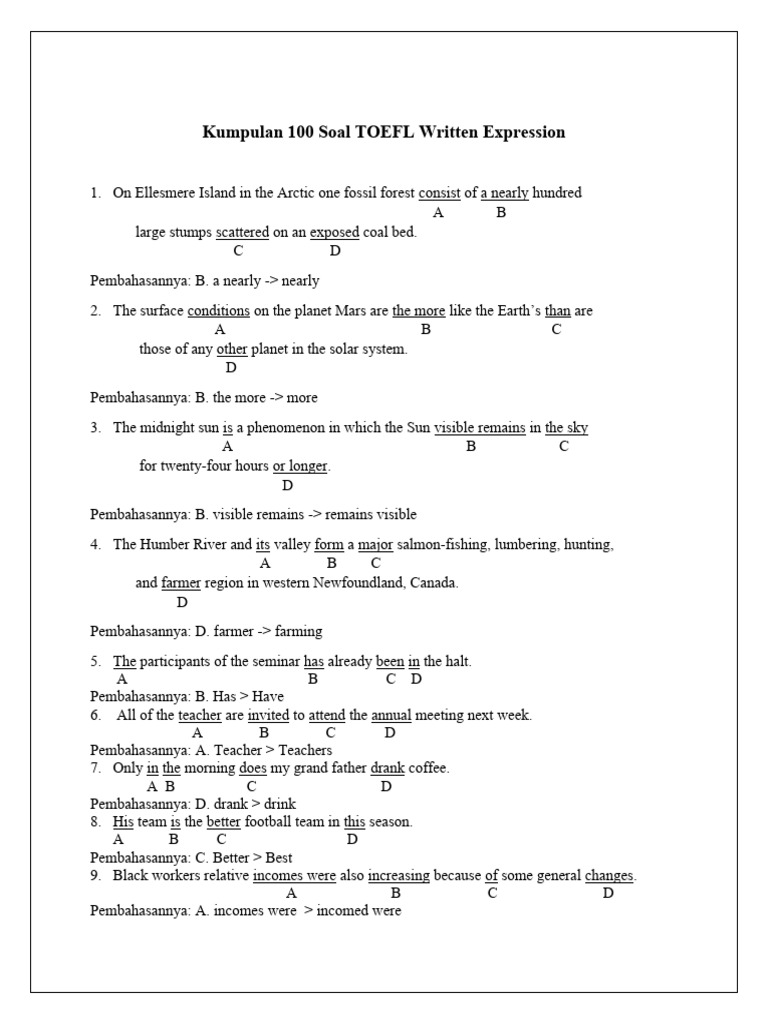 Kumpulan 100 Soal TOEFL Written Expressi | PDF | Mammals | Sky