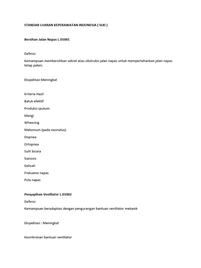 Standar Luaran Keperawatan Indonesia | PDF | Kajian Bahasa Asing | Kesehatan Holistik