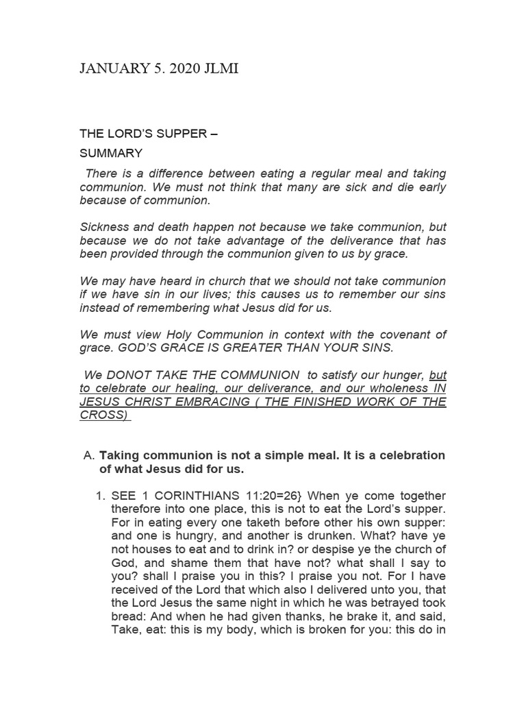 The Lords Supper Communion | PDF | Eucharist | New Covenant