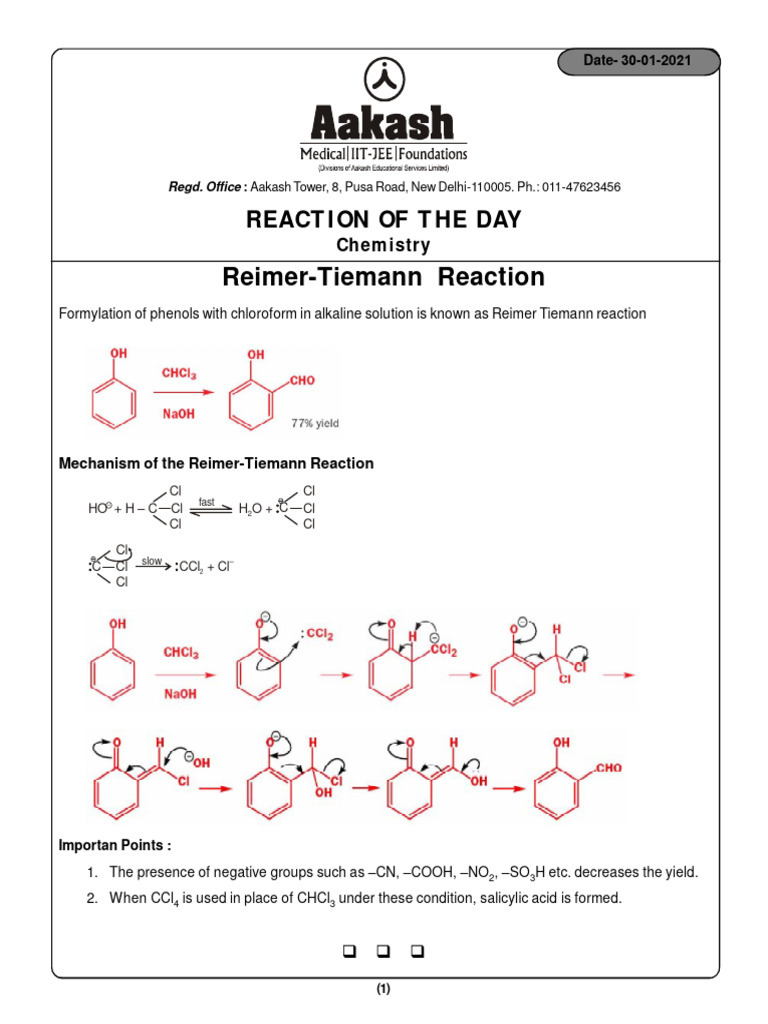 Reimer-Tiemann Reaction Overview | PDF