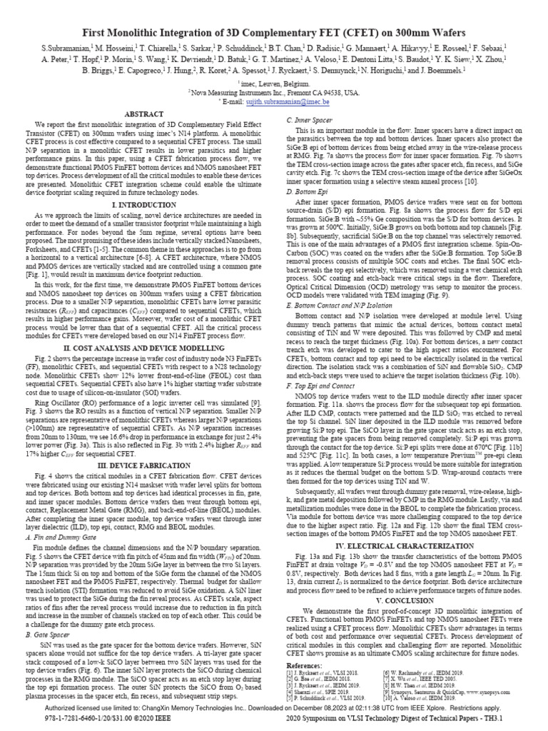 First Monolithic Integration of 3D Complementary FET - CFET - On 300mm ...