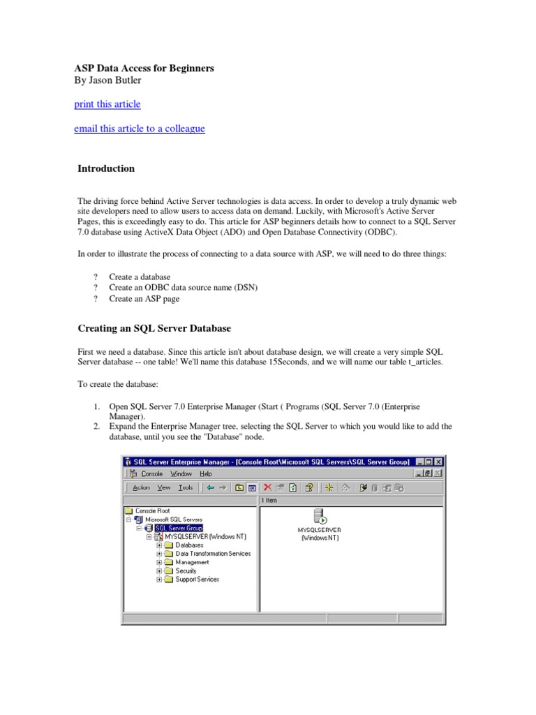 Asp Data Access For Beginners Pdf Active Server Pages Microsoft Sql Server