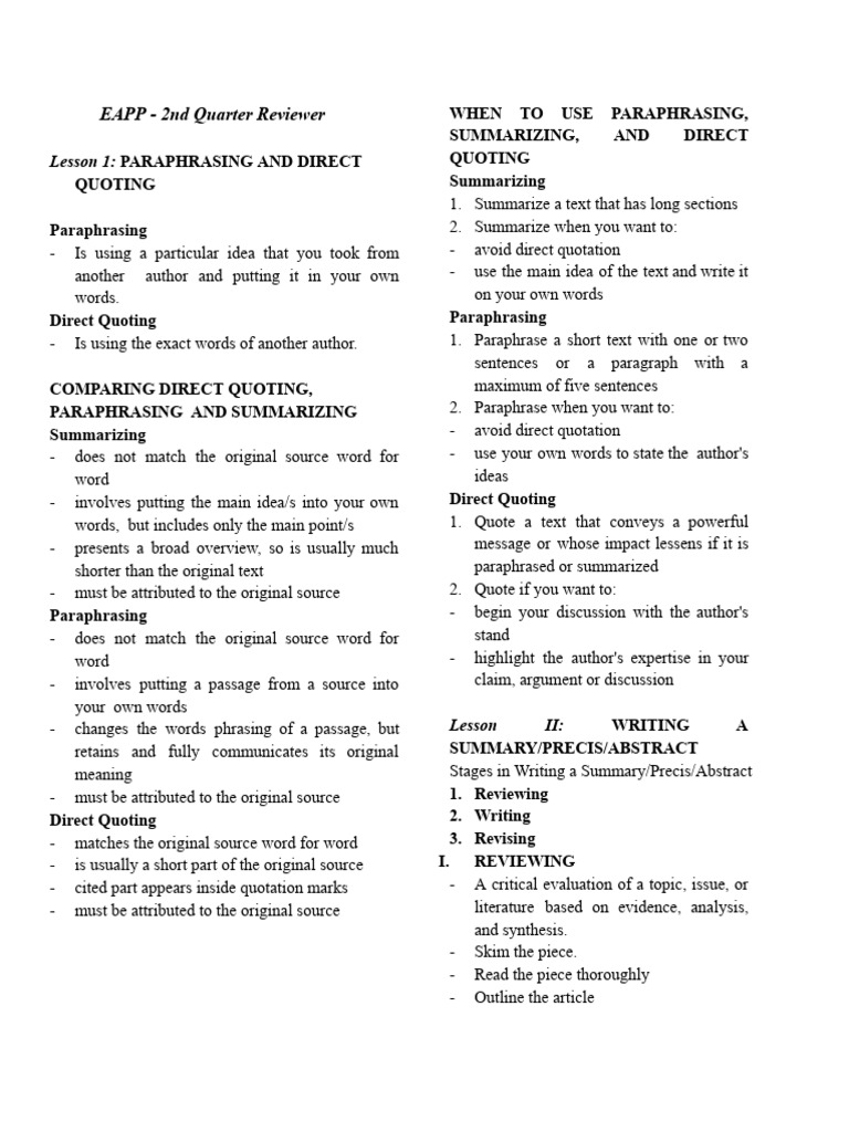 EAPP 2nd Quarter Reviewer | PDF | Plagiarism | Human Communication