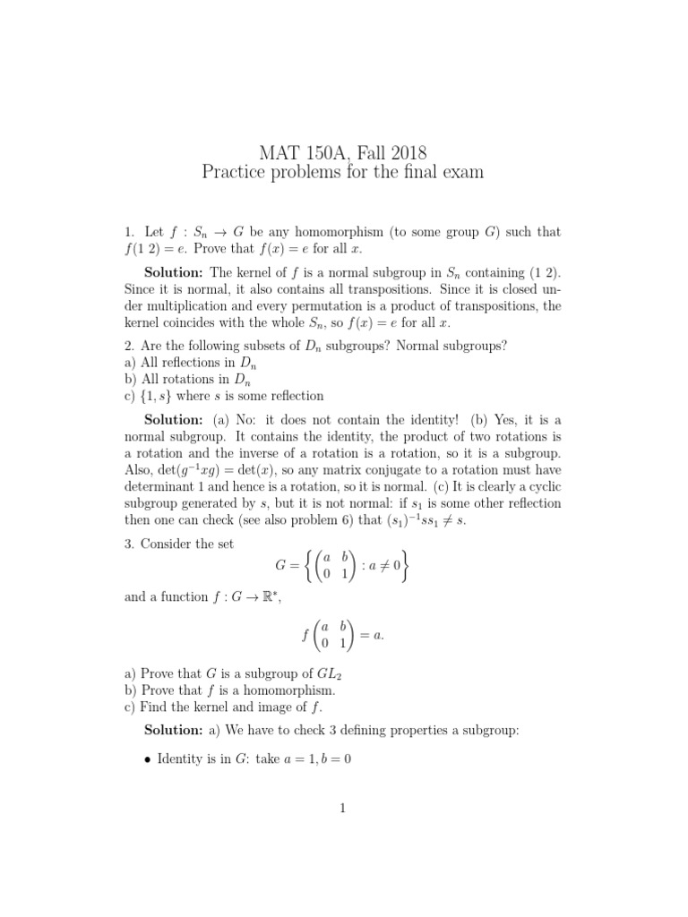 Final Practice Solutions | PDF | Group (Mathematics) | Matrix (Mathematics)