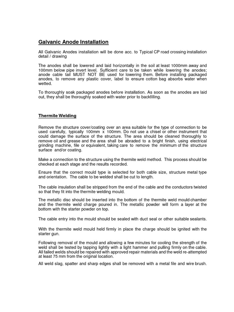 Galvanic Anode Installation | PDF