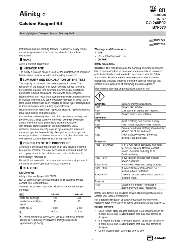 Alinity c Calcium Reagent Kit Guide | PDF | Detection Limit | Assay