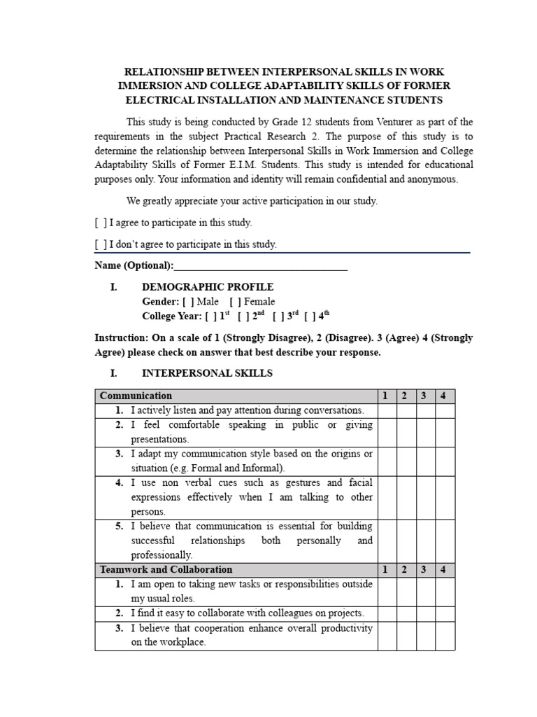 Research-Instrument-Work Immersion | PDF | Communication | Nonverbal ...