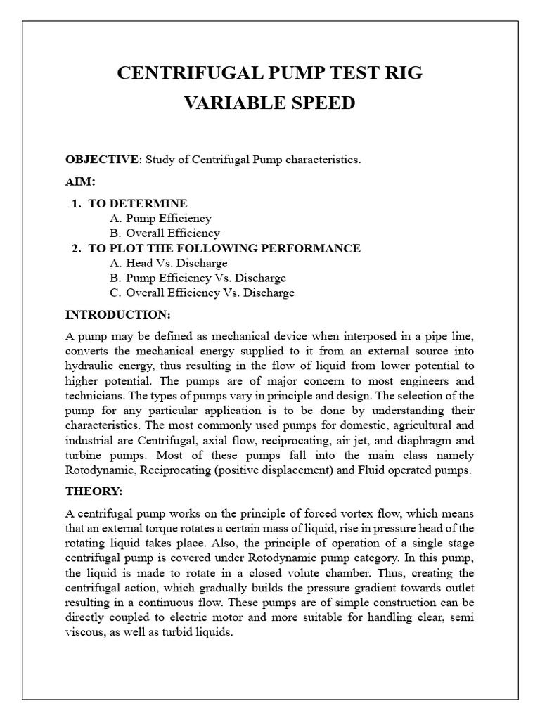 Centrifugal Pump Test Rig Submitfinal (1) PDF | PDF | Pump | Dynamics ...