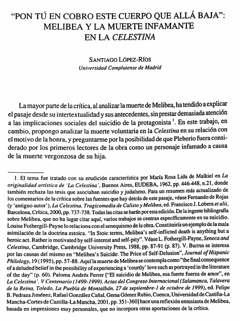 Melibea y La Muerte Infamante | PDF