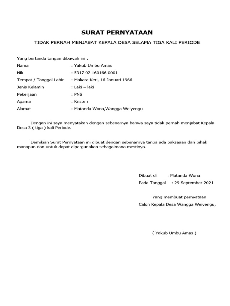 Surat Pernyataan | PDF