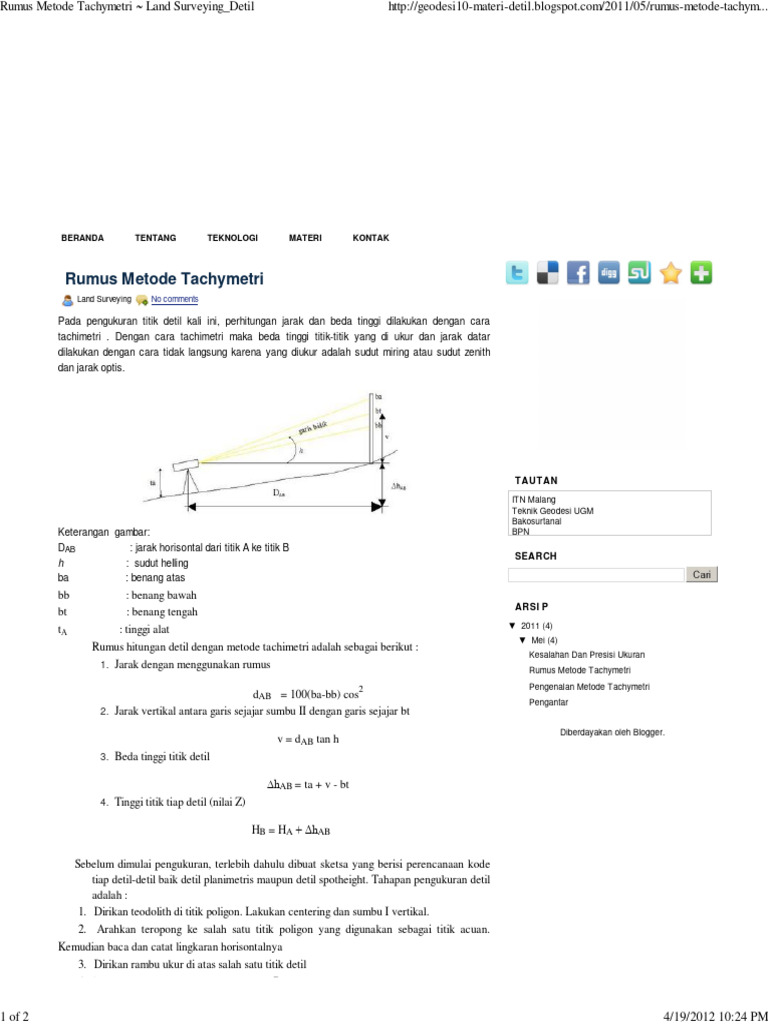 Rumus Metode Tachymetri L.. | PDF