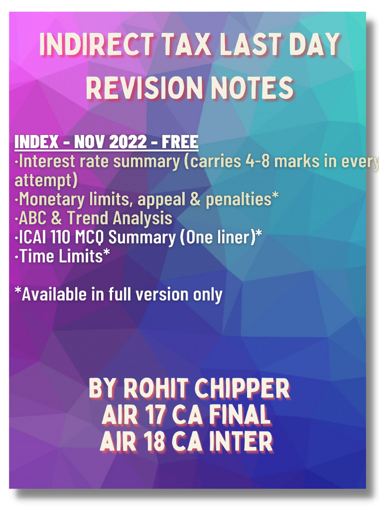 IDT Last Day Revision Notes Free Version | PDF | Fine (Penalty) | Taxes