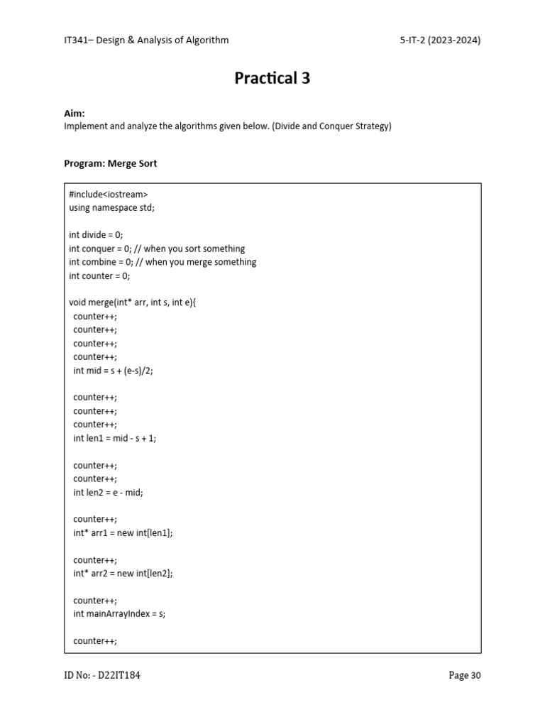 D22IT184 DAA Practical3 | PDF | Computing | Arithmetic