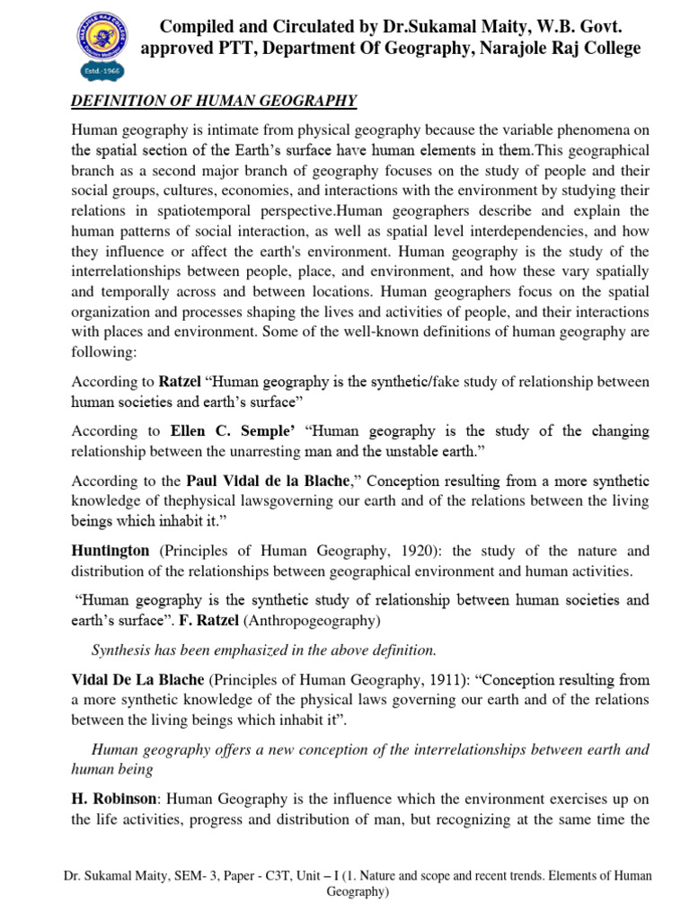 Human Geography Definition and Scope A Good One | PDF