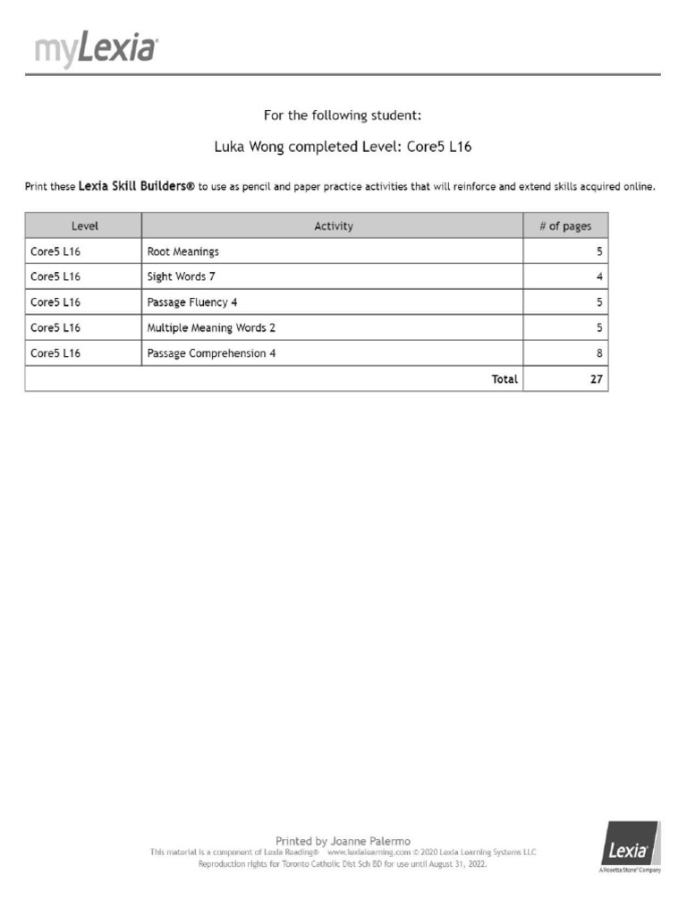 Lexia Workl16word | PDF