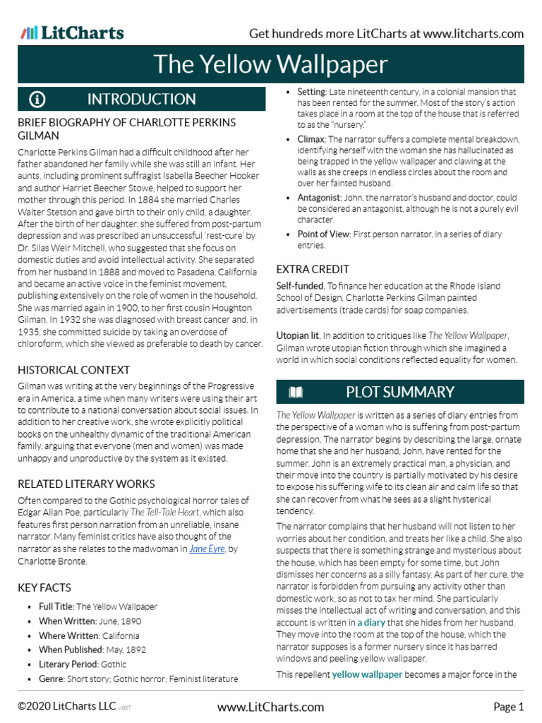 The Yellow Wallpaper LitChart | PDF | The Yellow Wallpaper | Charlotte Perkins Gilman