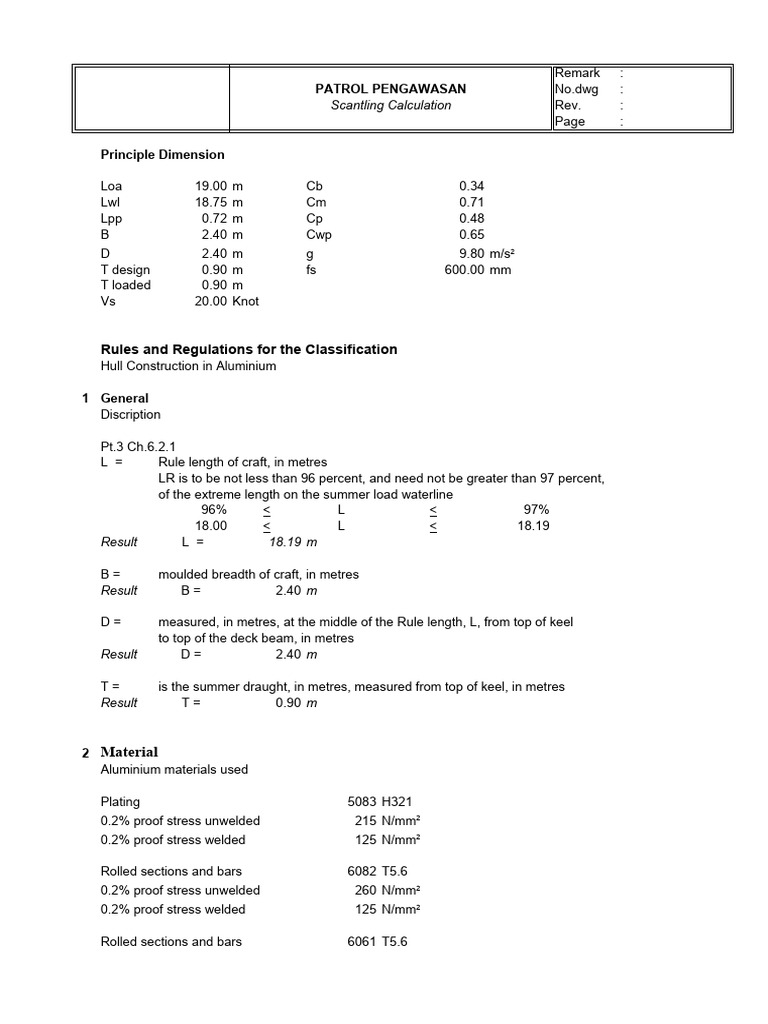 Scantling Calculation | PDF | Column | Hull (Watercraft)