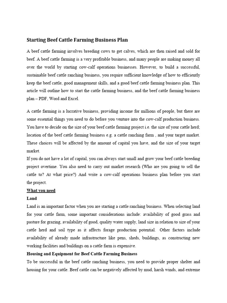 Beef Cattle Farming Business Plan Guide | PDF | Cattle | Ranches