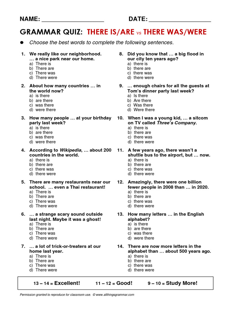 Atg Quiz There Is Are - Vs - There Was Were 20230916 | PDF