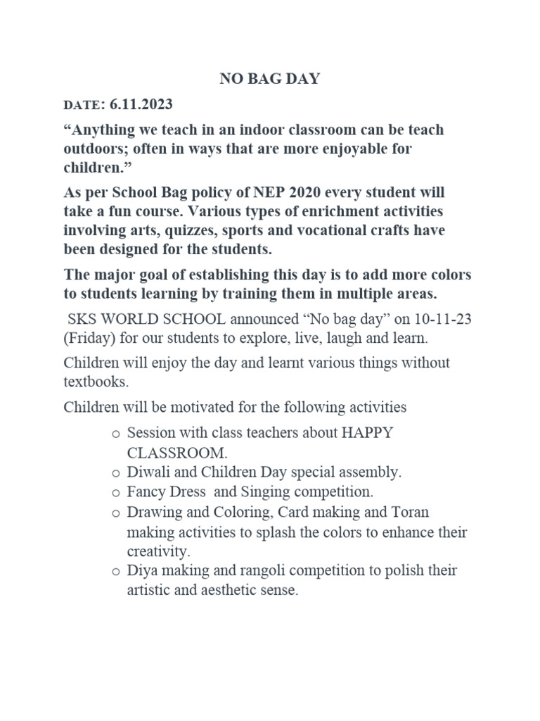 No Bag Day | PDF