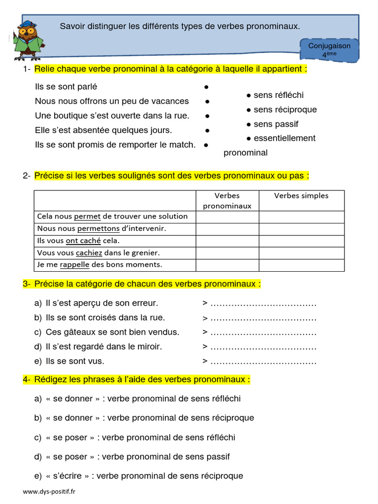 Exercices sur les verbes pronominaux | PDF | Verbe | Morphologie