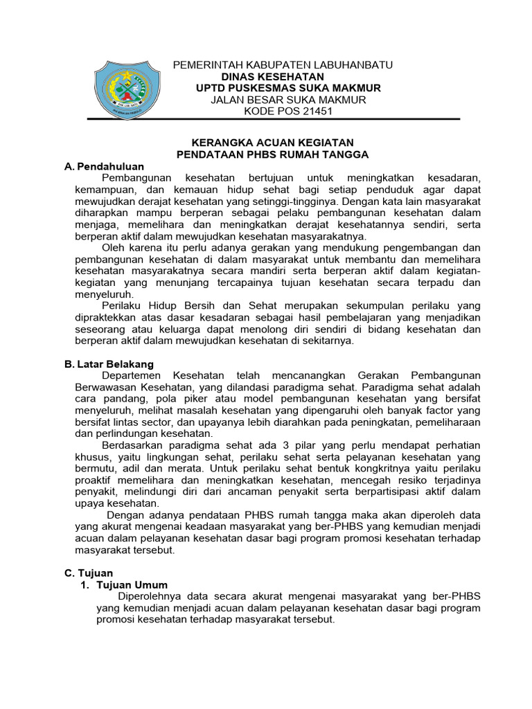 3.KAK Pendataan PHBS Rumah Tangga 2023 | PDF