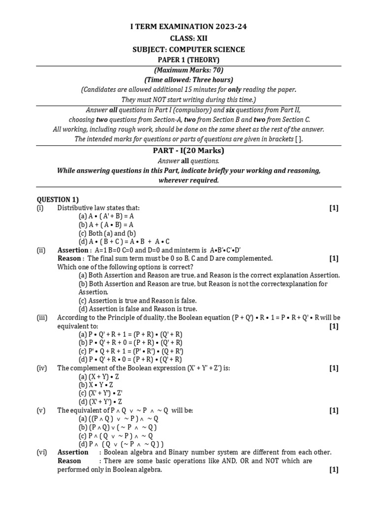 Class XII Computer Science Exam | PDF | Teaching Methods & Materials
