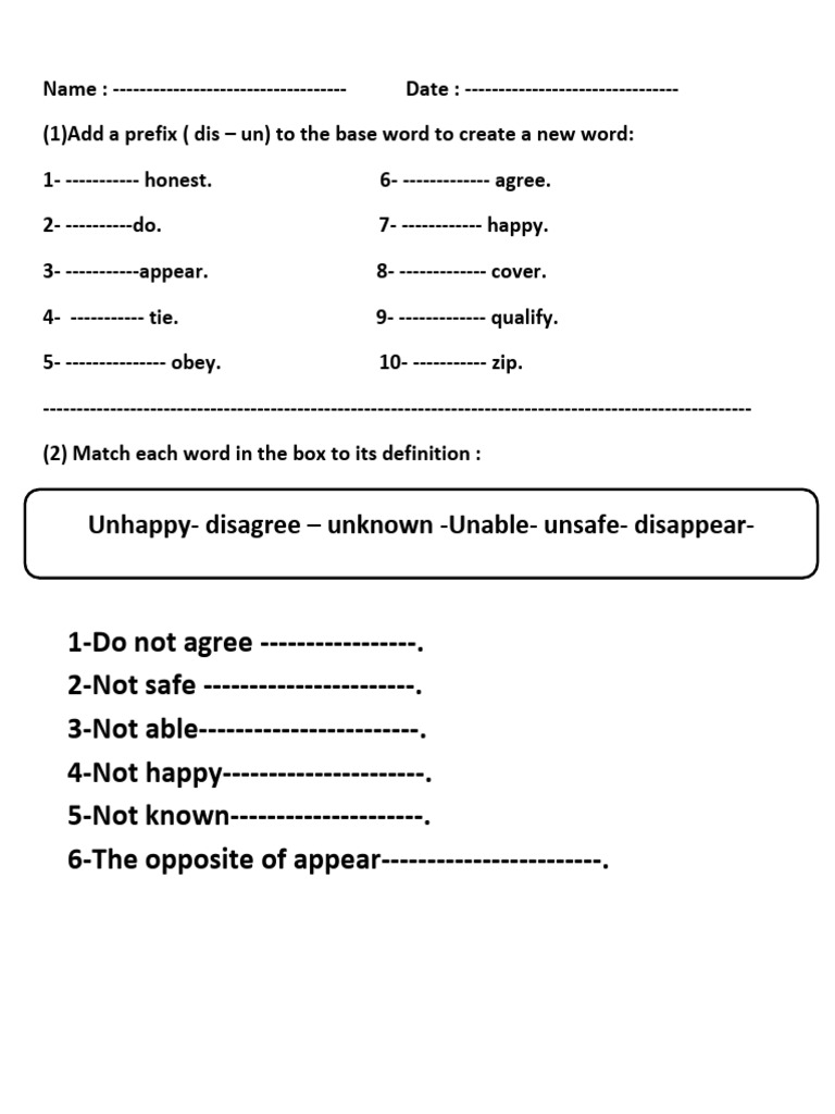 Prefixes - Sheet Un-Dis - Ly Suffix | PDF | Grammar | Linguistic Morphology