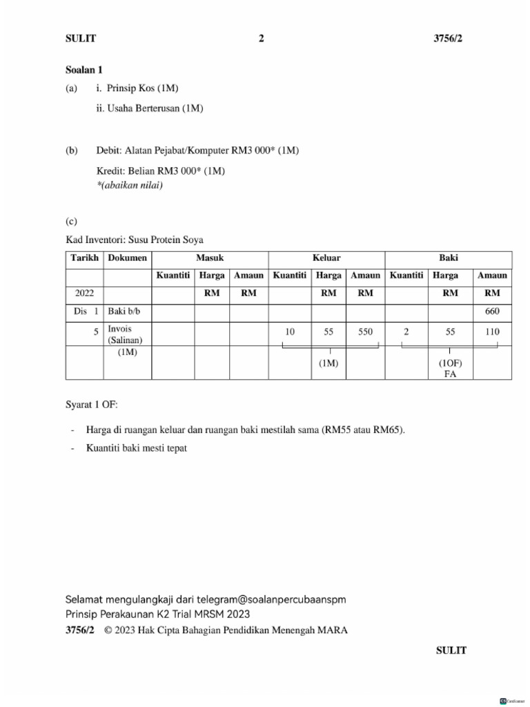 Skema PA K2 Trial MRSM 2023 | PDF