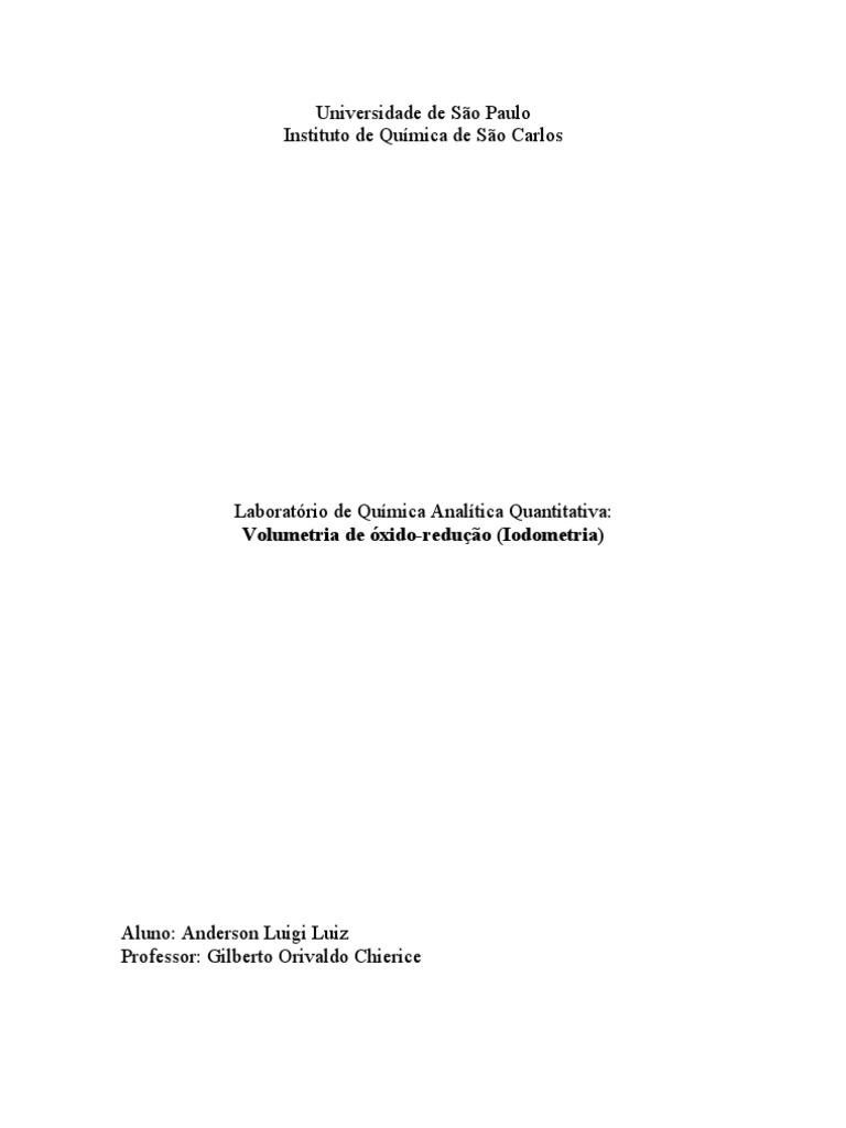 Volumetria de Óxido-Redução (Iodometria) | PDF | Titulação | Química