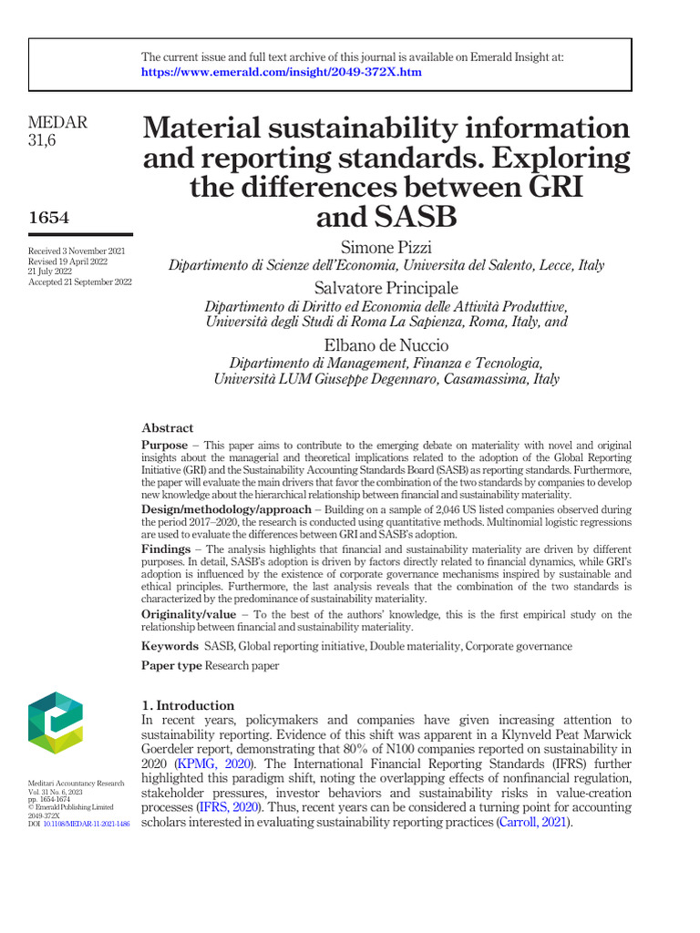 Material Sustainability Information and Reporting Standards. Exploring The Differences Between ...