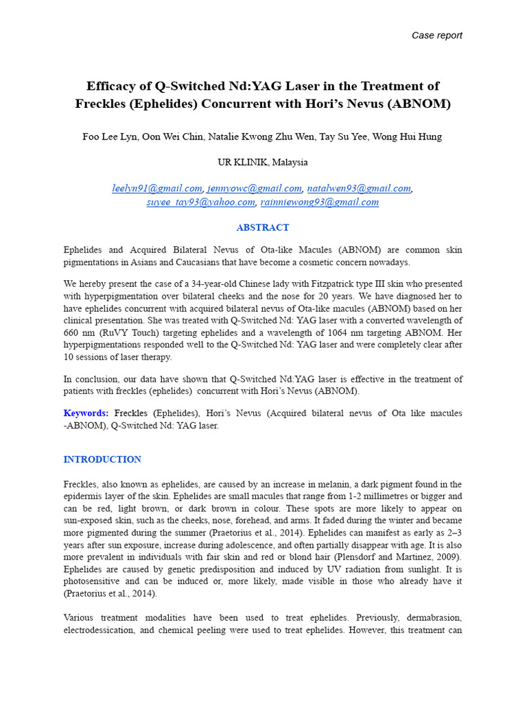 SAMPLE CASE REPORT - Efficacy of Q-Switched ND YAG Laser in The ...