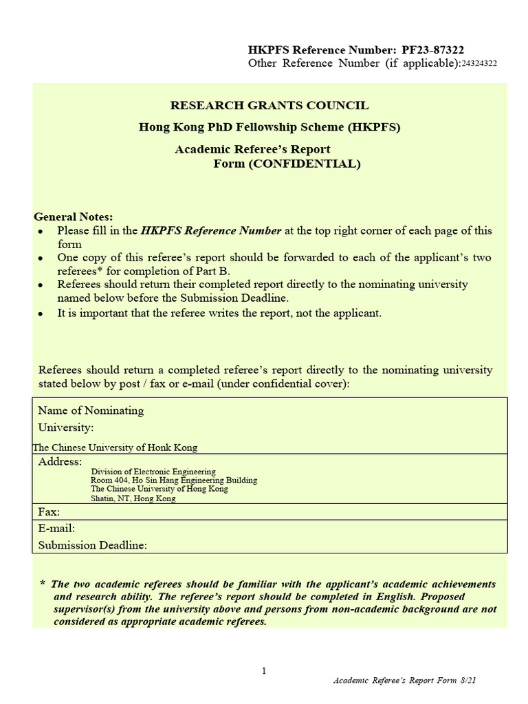 Academic Referee Report Form | PDF | Doctor Of Philosophy Academic Referee Report Form | PDF | Doctor Of Philosophy
