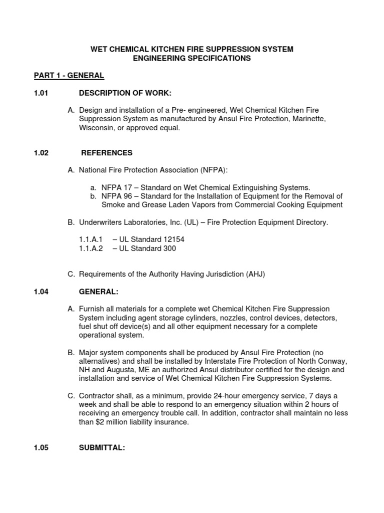 Wet Chemical Kitchen Fire Suppression System | PDF | Firefighting ...