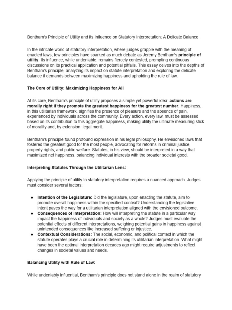 Bentham's Principle of Utility | PDF | Utilitarianism | Happiness