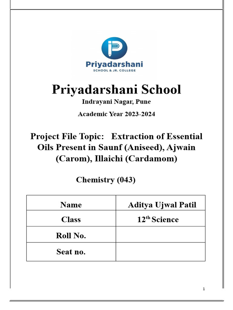 Aditya Patil Chemistry Project | PDF | Essential Oil | Chemistry