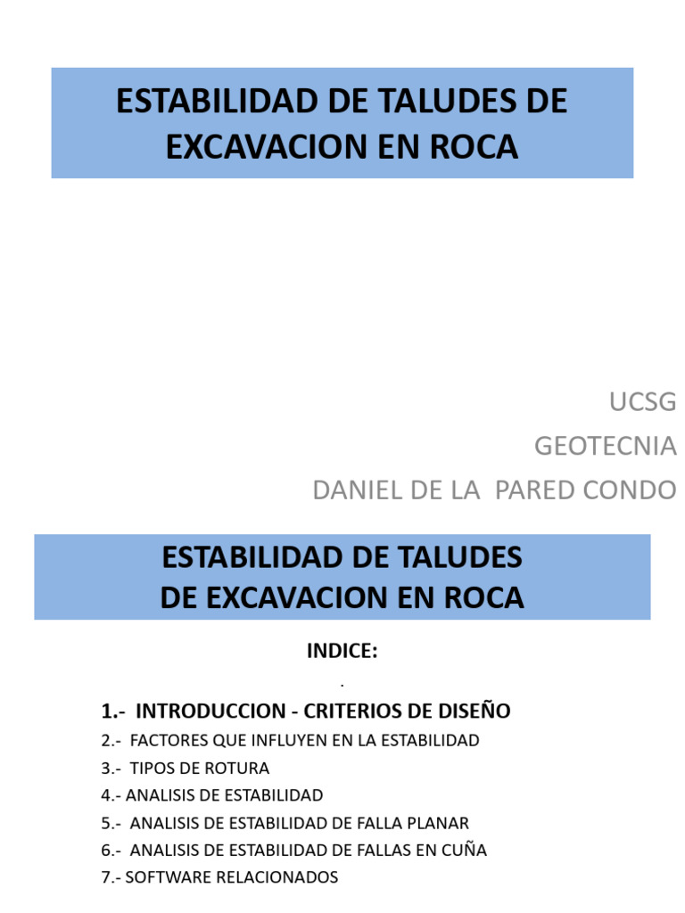 ESTABILIDAD DE TALUDES EN ROCA GEOTECNIA UCSG | PDF | Probabilidad ...