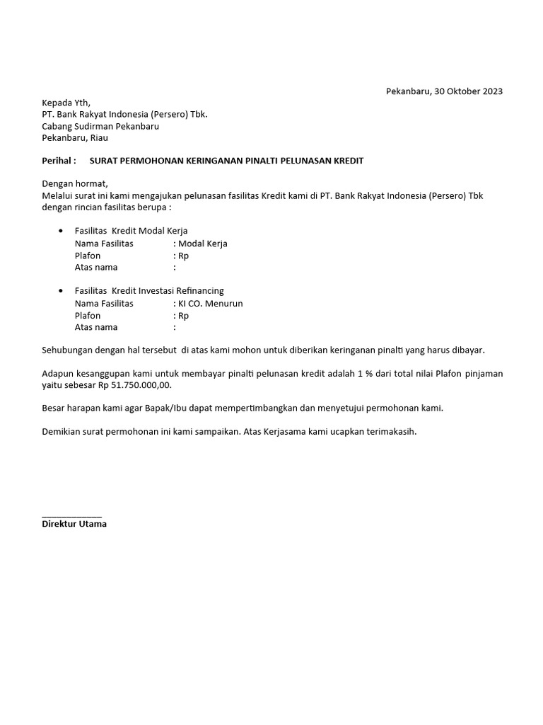 Surat Keringanan Pinalti | PDF