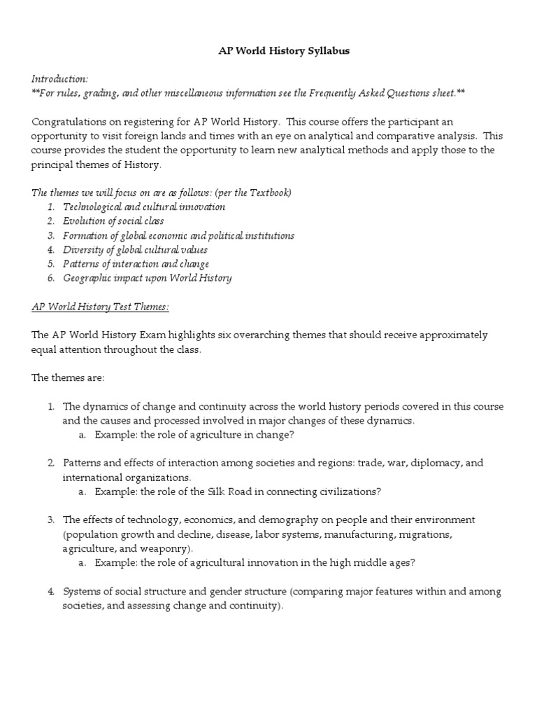 AP World History Course Syllabus | PDF | Advanced Placement | Test ...
