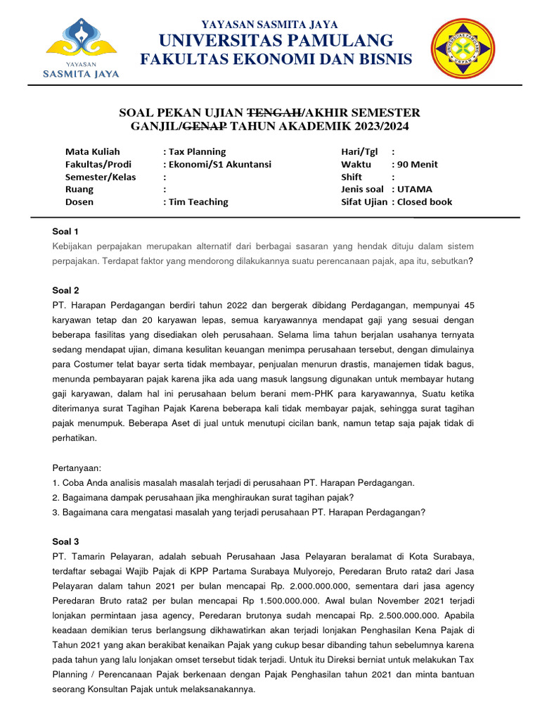 SOAL UAS REG CS - 5 Tax | PDF