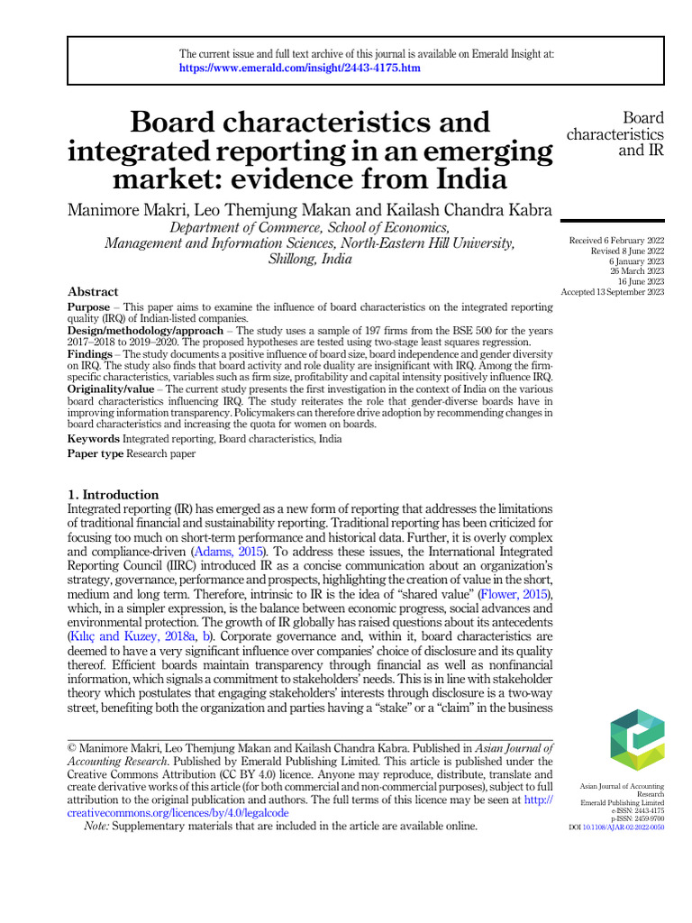 Board Characteristics and Integrated Reporting in An Emerging Market ...