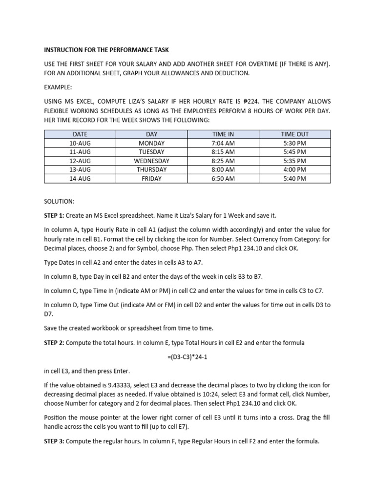 INSTRUCTION FOR THE PERFORMANCE TASK | PDF | Spreadsheet | Microsoft Excel