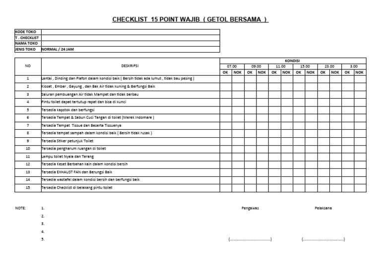 CHECKLIST TOILET | PDF