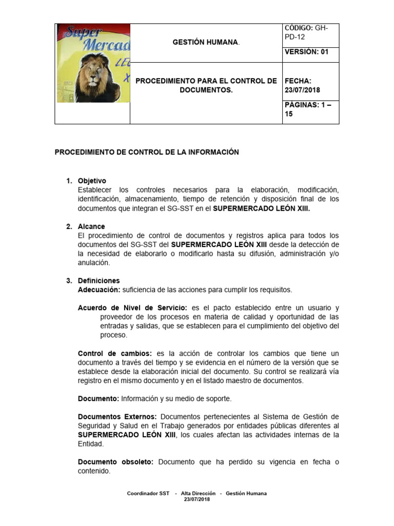 Procedimiento de Control de La Información Seena 2018 | PDF | Business