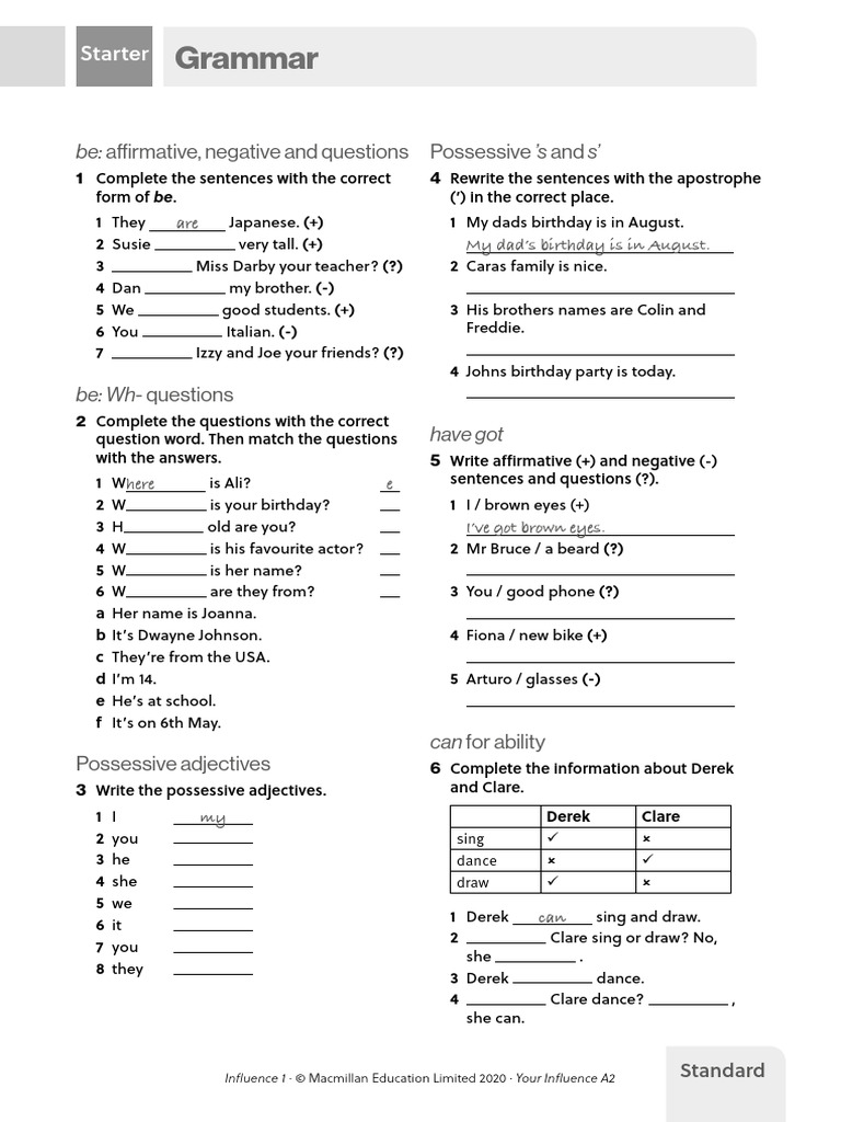 L1_A2_Starter_Grammar_Standard (1) | PDF