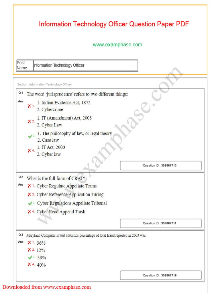 IT Officer Questions and Answers PDF | PDF