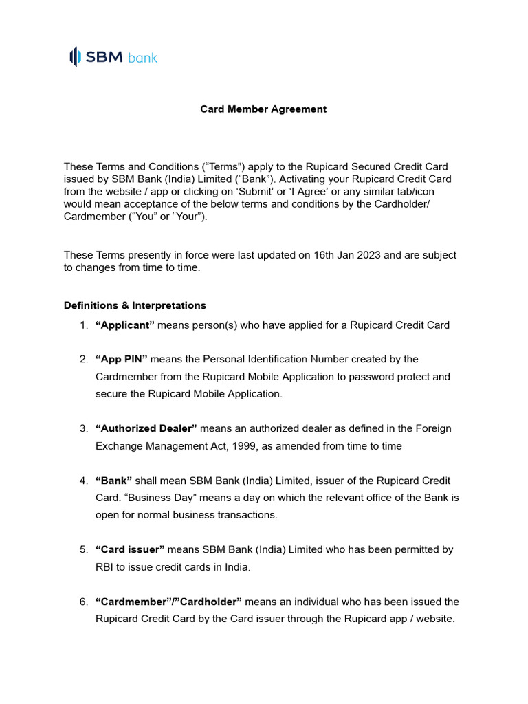 Consumer Card Agreement Rupicard | PDF